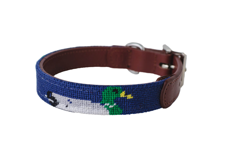 Mallard On Navy Mini Needlepoint Dog Collar – Asher Riley