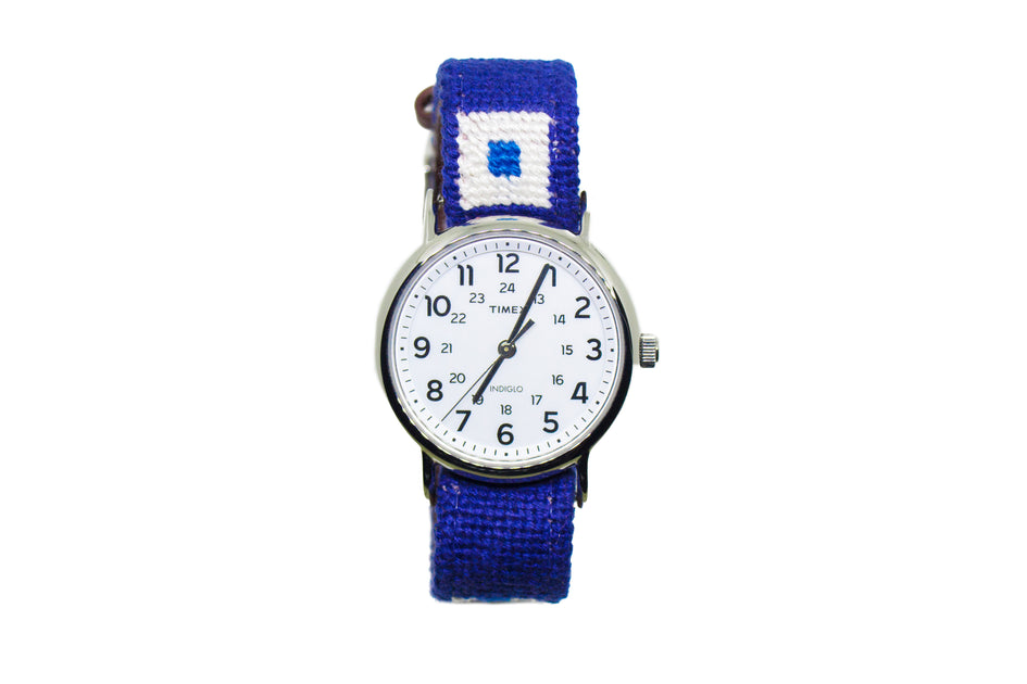NAUTICAL FLAG NEEDLEPOINT WATCH STRAP AND TIMEX FACE – Asher Riley